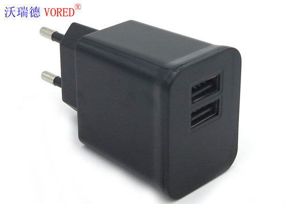 Black Double USB Plug Adapter , 63.42.8 * 34.3mm Size Micro USB Charger Adapter
