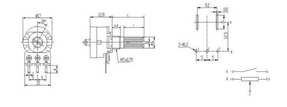 16mm rotary potentiometer, carton potentiometer with metal shaft, potentiometer with switch