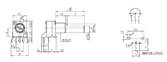 9mm rotary potentiometer with metal shaft,interphone potentiometer, carbon potentiometer, trimmer  potentiometer