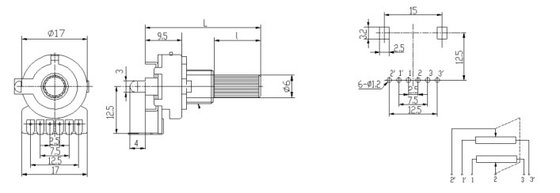 rotary potentiometer, carbon potentiometer, 17mm potentiometer with insulated shaft,
