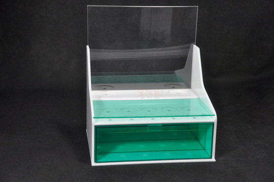 Cream Acrylic Makeup Display Stand Mirrored Function 275×225×327 mm One Drawer
