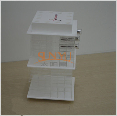 White MDF Clear Acrylic Display Stands / Custom Cosmetic Display Rack