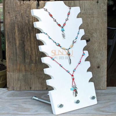 White Acrylic Tiered Necklace Display Stands 3mm - 7mm Hold 8 Necklace