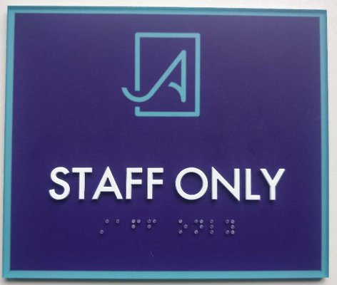 Straight Edge Braille Room Signs PMS 2695 Background PMS 2226 Frame And Logo