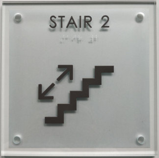 Clear ADA Stair Signs Grade II Braille 1/4" Green Edge Acrylic 1/32" Raised Text And Graphic