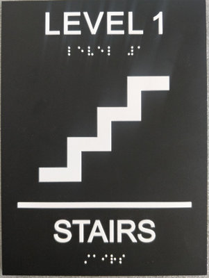 Tactile Text 6"X8" ADA Stair Signs , Black Interior ADA Signs Grade II Braille Straight  Edge