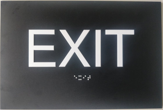 Grade II Braille ADA Exit Sign Black Acrylic Panel 9"X6" Straight Edge