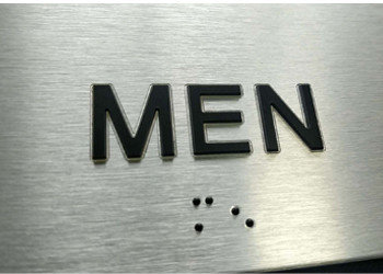1/32" Tactile Text ADA Braille Restroom Signs With 1/8" Brushed Aluminum Composite Panel