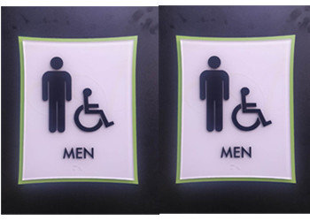 PMS 2283C ADA Restroom Signs Dusted Crystal PSV 1/32" Black Raised Text And Graphic
