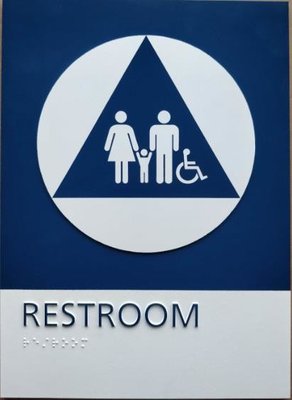 Straight Edge ADA Restroom Signs California Title 24 Unisex Restroom Sign With Blue / White Color