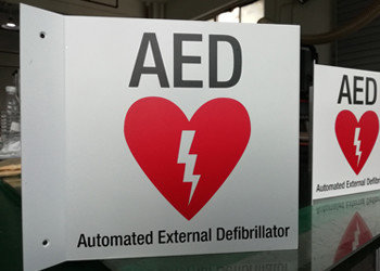 3 WAY AED ID Custom Printed Aluminum Signs 14"X6"X0.04" Wall Mounted Durable