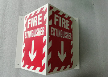 3D Triangle Mount Personalized Outdoor Metal Signs , V Sharp  Fire Extinguisher Sign