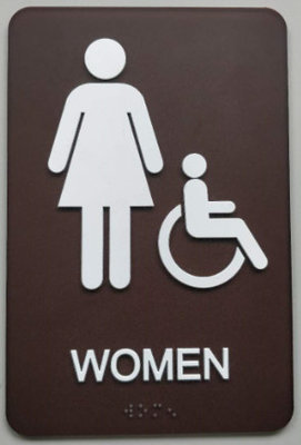 Acrylic Panel Disabled Signage, Grade II Brown Womens ADA Restroom Sign