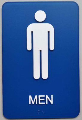Round Corner Braille Restroom Signs , 6"X9" Blue ADA Braille Signs For Restroom