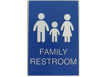 Grade 2 Braille Restroom Custom Ada Door Signage 6"X 9" Family Restroom Text