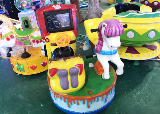 Fiberglass Two Person Coin Operated Kiddie Rides With Screen Horse Ride