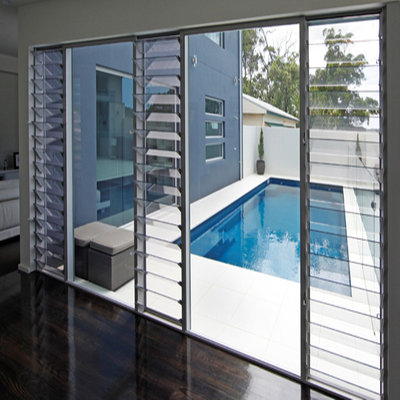 Glazed Sliding Aluminium Glass Door , Louvre Tempered Glass Finished Surface