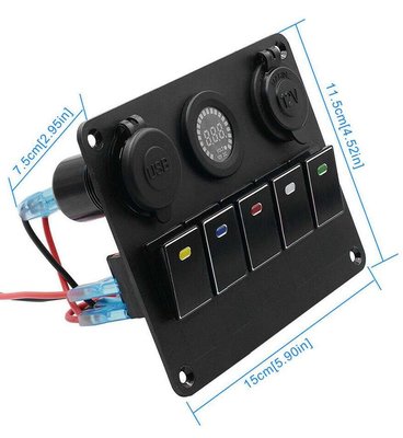 5 Gang Switch Panel 12V Rocker USB Socket Power Socket Breaker Control QC3.0 RV Car Marine