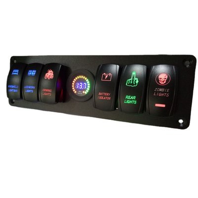 New Arrival Waterproof On Off 6 Gang 5Pin Digital Voltmeter With Led Light Rocker Switch Panel plate For Car Marine Boat