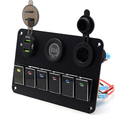 New Design Drawing Silver Aluminum alloy 12V 2A Dual USB Car Charger Cigarette Lighter 6Gang Rocker Switch Panel Plate