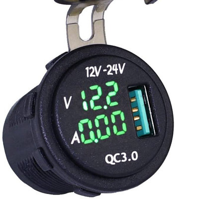 Waterproof QC 3.0 USB Charger Socket Power Outlet with Digital Voltmeter + Ammeter Monitoring for Car Boat Marine Rv Mot