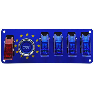 12V Switch Panel Puerto Rican Flag, Push Start, 1 WHITE/4 RED LED Toggle Switch