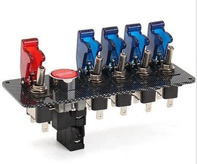 6 in 1 Racing Car Red Red LED Toggle Ignition Switch Panel Engine Start Push Button 12V
