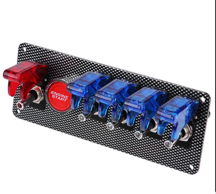 6 in 1 Racing Car Red Red LED Toggle Ignition Switch Panel Engine Start Push Button 12V