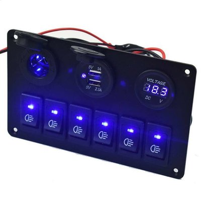 6 Gang Small Switch Panel 12V Rocker USB Socket Power Socket Breaker Control QC3.0 Voltage Marine