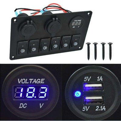 6 Gang Small Switch Panel 12V Rocker USB Socket Power Socket Breaker Control QC3.0 Voltage Marine