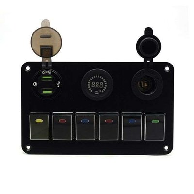 6 Gang Switch Panel 12V to 24V Rocker USB Socket Power Socket Breaker Control QC3.0 Marine