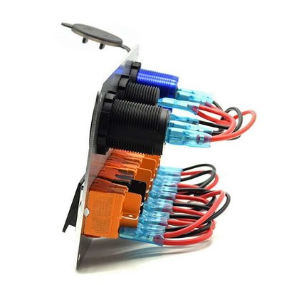 Metal 6 Gang Switch Panel 12V Rocker USB Socket Power Socket Breaker Control QC3.0 RV Car Marine