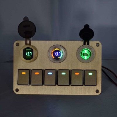 6 Gang Switch Panel 12V/24V Rocker USB Socket Power Socket Breaker Control QC3.0 Voltmeter Car Marine