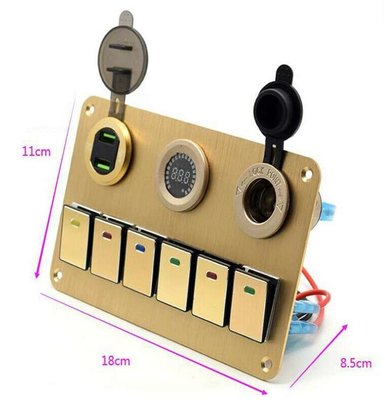 6 Gang Switch Panel 12V 24V Rocker USB Socket Power Socket Breaker QC3.0 RV Car Marine