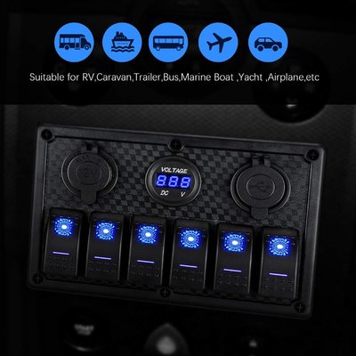 6 Gang Marine Boat Rocker Switch Panel, 12V Waterproof RV Led Switch Panel for Car Truck Marine Boat