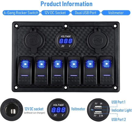 6 Gang Marine Boat Rocker Switch Panel, 12V Waterproof RV Led Switch Panel for Car Truck Marine Boat