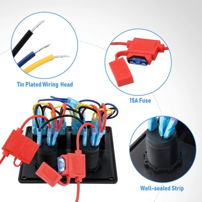 4/6/8 Gang Marine Boat Rocker Switch Panel, 12V Waterproof RV Led Switch Panel for Car Truck Marine Boat