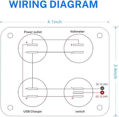 12V Marine Car Charger Socket Panel, 4 in 1 Waterproof Boat Cell Phone Rocker Switch Panel with 12 Volt Dual USB Power O