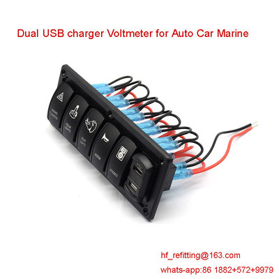 Pre wire 4 Gang LED Rocker Switch Panel kit with 4.2A Dual USB charger Voltmeter for Auto Car Marine