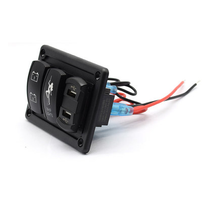 Hot sale LED Switch Panel with 4.2 Amps Dual USB Fast charger Socket built in Voltmeter for Marine Boat Car Truck 2Gang