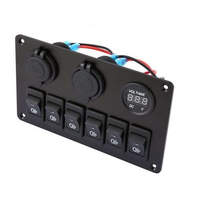 Blue LED 6 Gang Switch Panel 12V Rocker USB Socket Power Socket Breaker QC 3.0A Voltage Marine