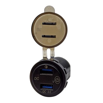 12V/24V 36W Dual USB QC3.0 Charger With Touch Switch and Volt Display for Motorcycle Car Truck Marine Boat Scooter RV Go