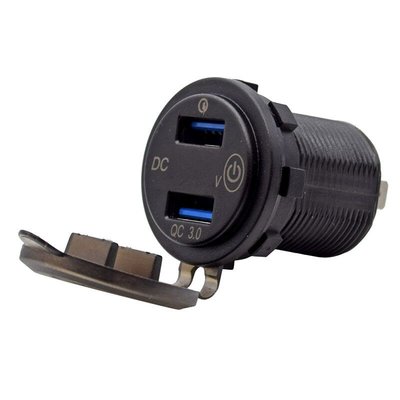 12V/24V 36W Dual USB QC3.0 Charger With Touch Switch and Volt Display for Motorcycle Car Truck Marine Boat Scooter RV Go