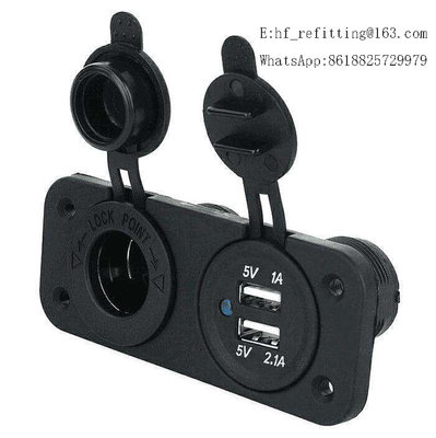 12V Power Socket Dual USB Port Socket Charger with Two hole panel for Car Boat Motorcycle