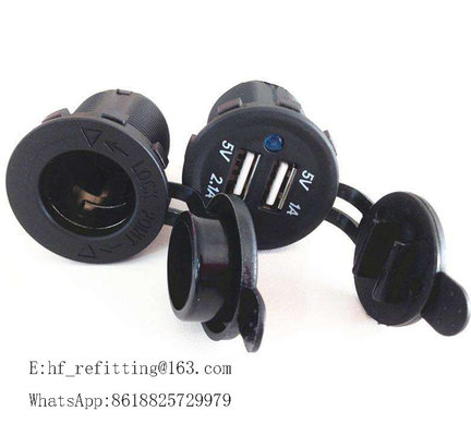 Dual USB Port Socket Charger with Two hole Rear panel for Car Boat Motorcycle 12-24V
