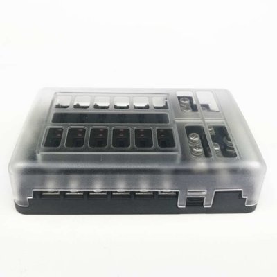 12 Way Car Fuse Box Blade Fuse Block Holder Screw Terminal W/Negative Red Indicator 12N