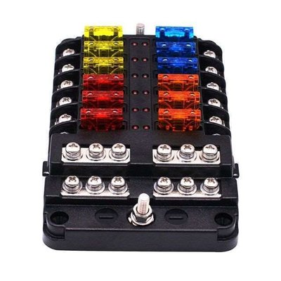 12 Way Car Fuse Box Blade Fuse Block Holder Screw Terminal W/Negative Red Indicator 12N