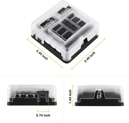 12 Volt Automotive Fuse Box Holder Waterproof with Negative Bus 5A 10A 15A 20A Fuse Panel LED Indicator for Auto, RV,