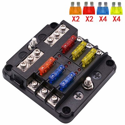 6-Way Fuse Box Block Holder with LED Indicator Waterproof Durable Protection Cover Sticker For Automotive Car
