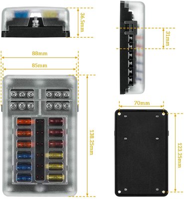 12 Volt Automotive Fuse Box Holder Waterproof with Negative auto inline fuse holder